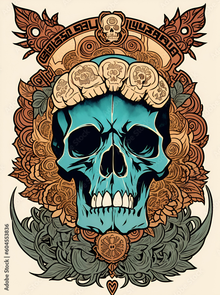 Cartoon skull. AI generated illustration Stock Illustration | Adobe Stock