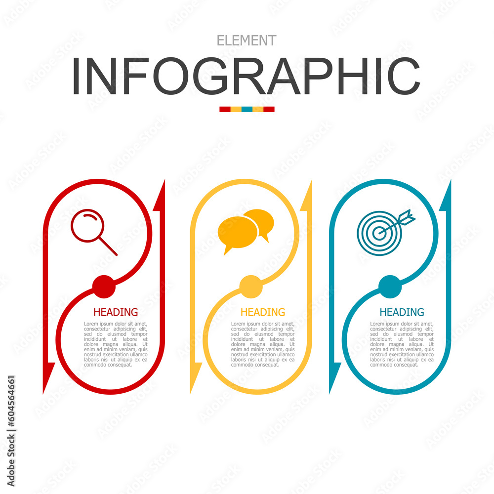 vector infographic 2 arrow curve lines from same point elements template block. used for process ...