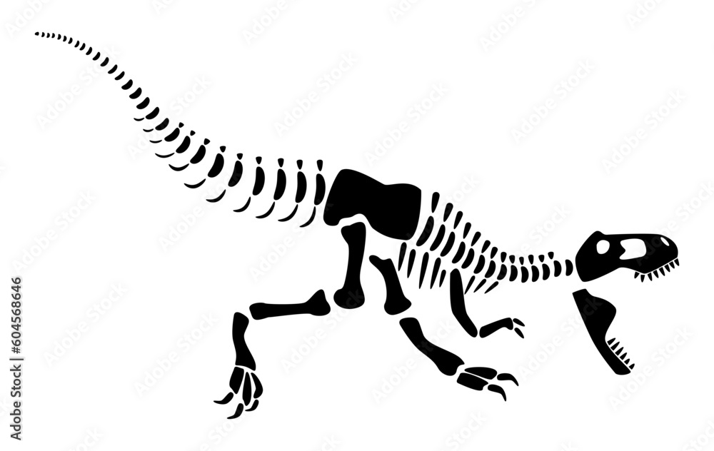 Tyrannosaurus Rex skeleton . Silhouette dinosaurs . Side view . Vector ...