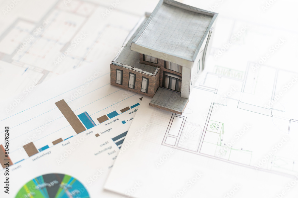 Volumetric project of house. Layout of a house with an open roof ...