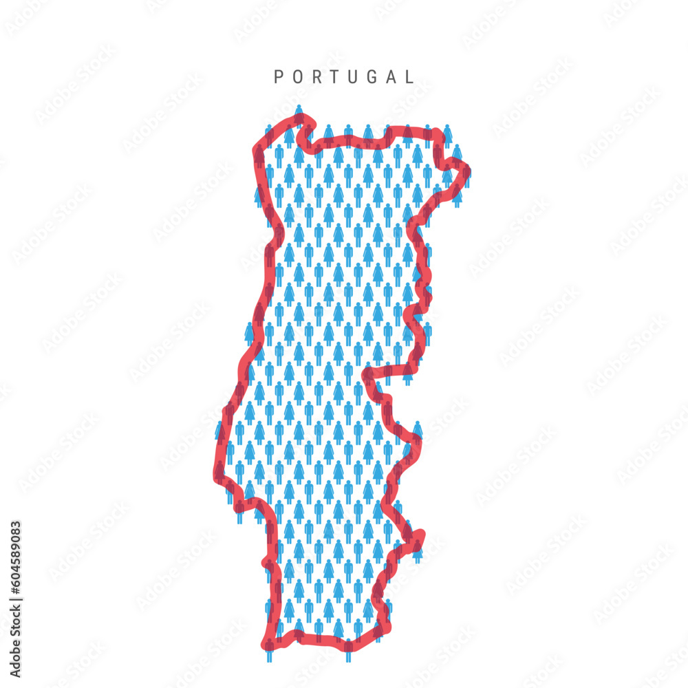 Portugal population map. Stick figures Portuguese people map. Pattern ...