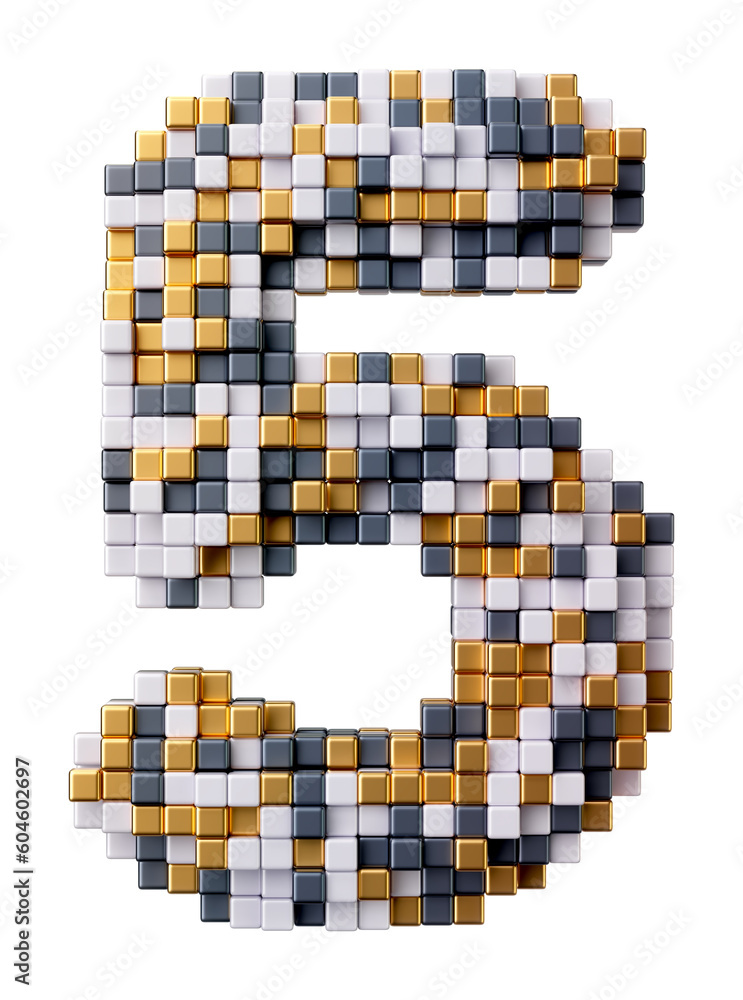 Number 5, Five of alphabet digital pixel font isolated on transparent ...