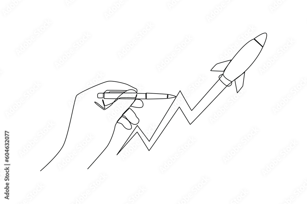 Continuous one-line drawing hand-drawn skyrocket business chart ...