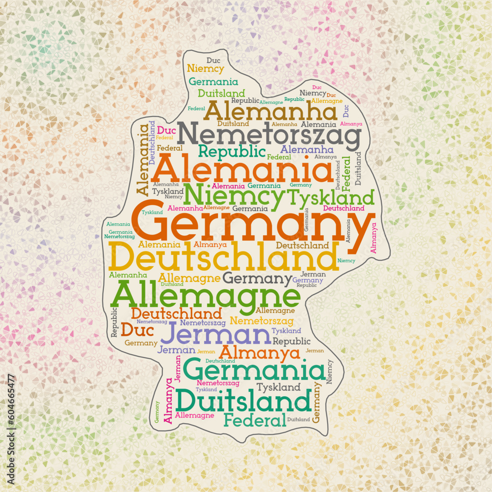 Germany shape with country names word cloud in multiple languages ...