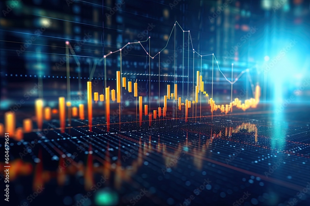 Perspective view of stock market growth, business investing and data ...