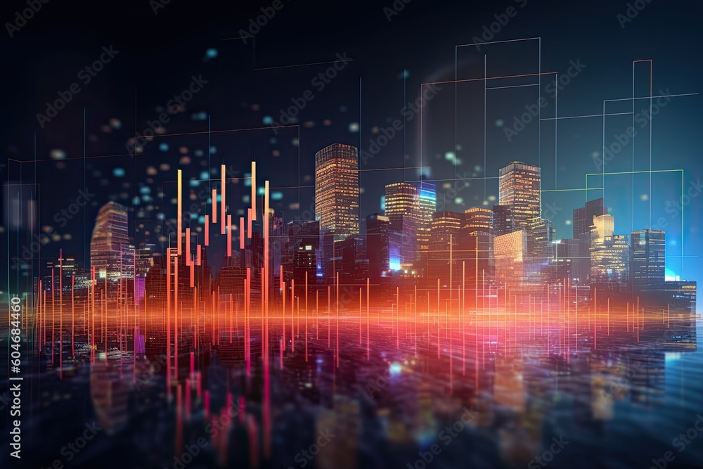 Perspective view of stock market growth, business investing and data ...