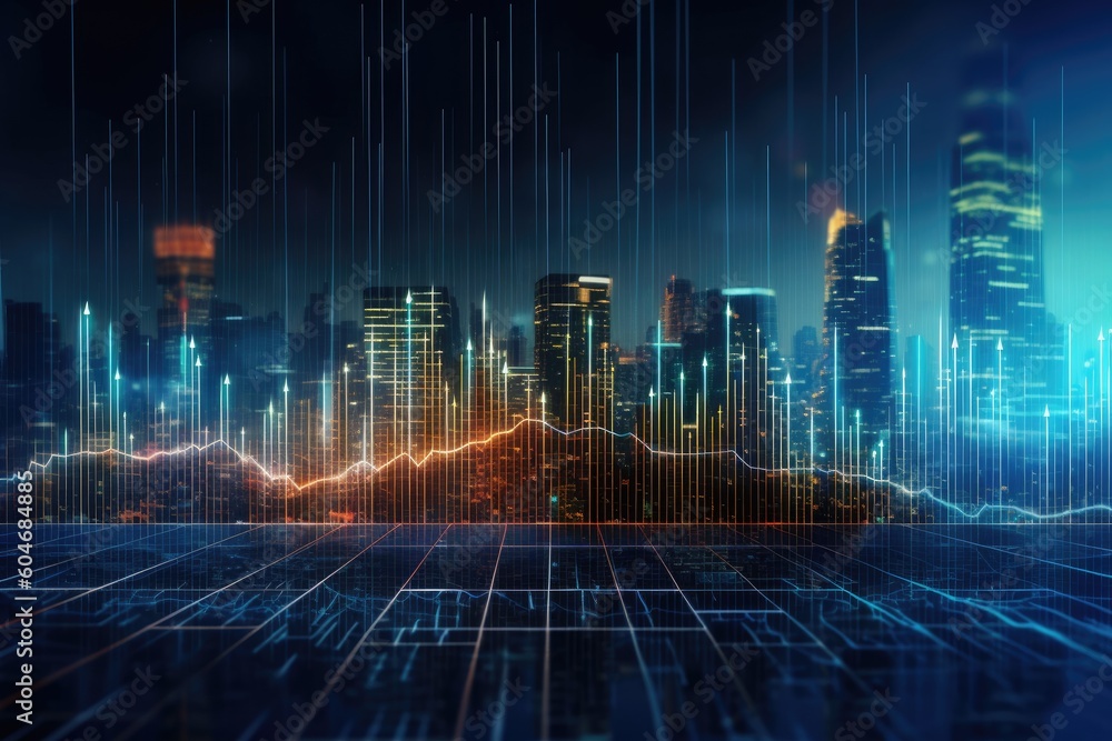 Perspective view of stock market growth, business investing and data ...
