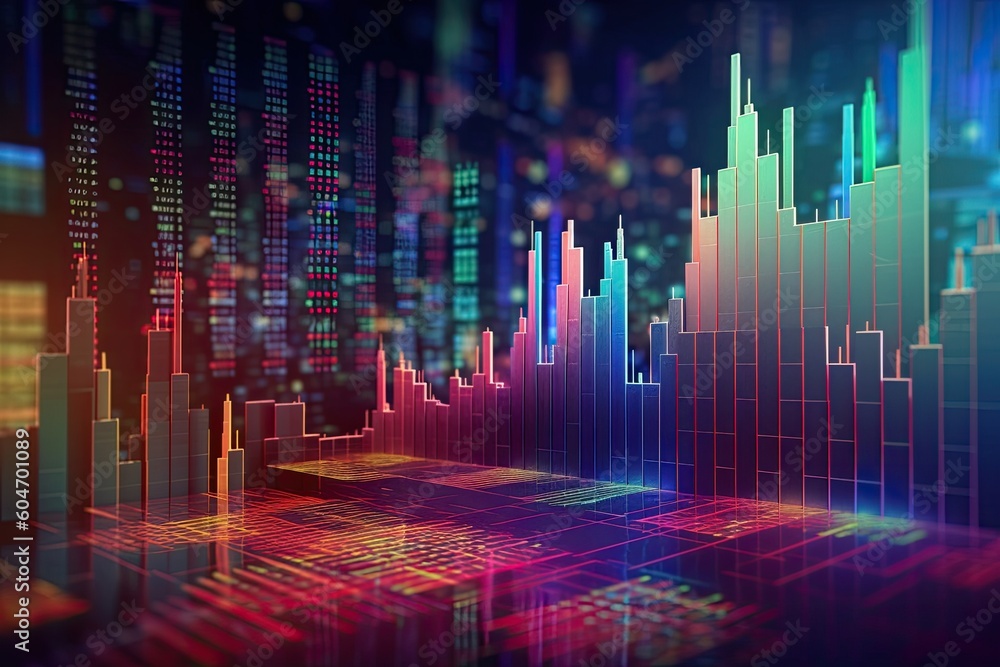 Perspective view of stock market growth, business investing and data ...