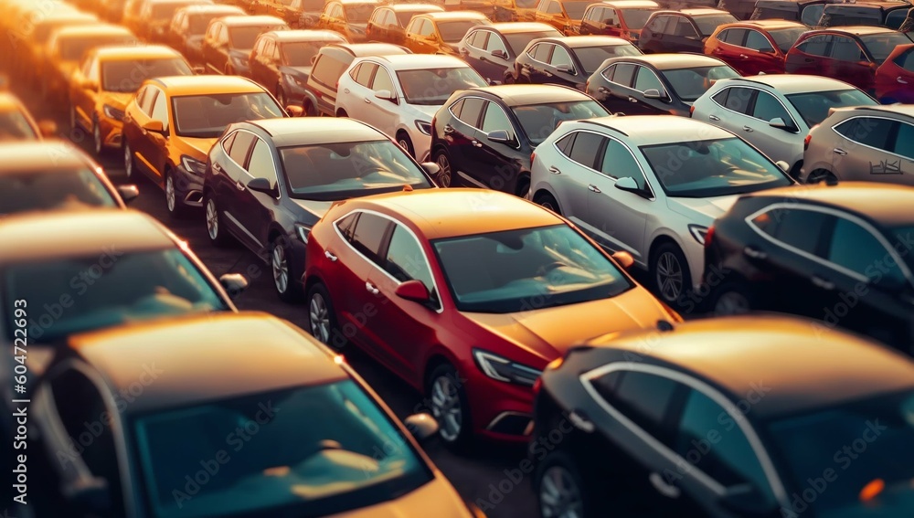 Row of Cars Closeup Parked at a Car Lot. Generative ai Stock ...