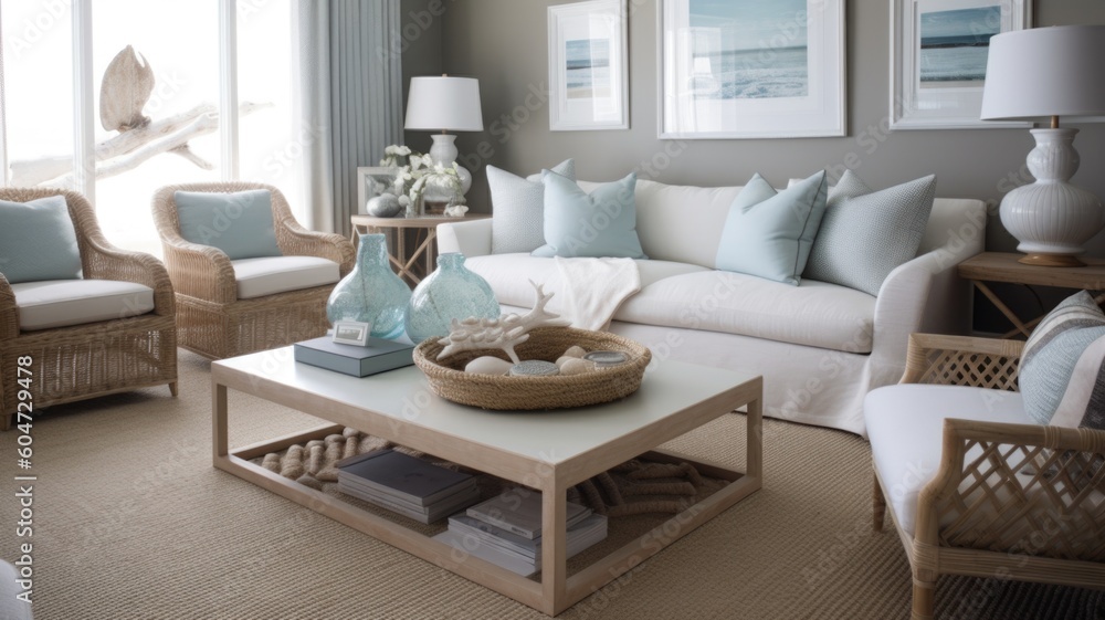Interior design of Living Room in Coastal style with Ocean View ...
