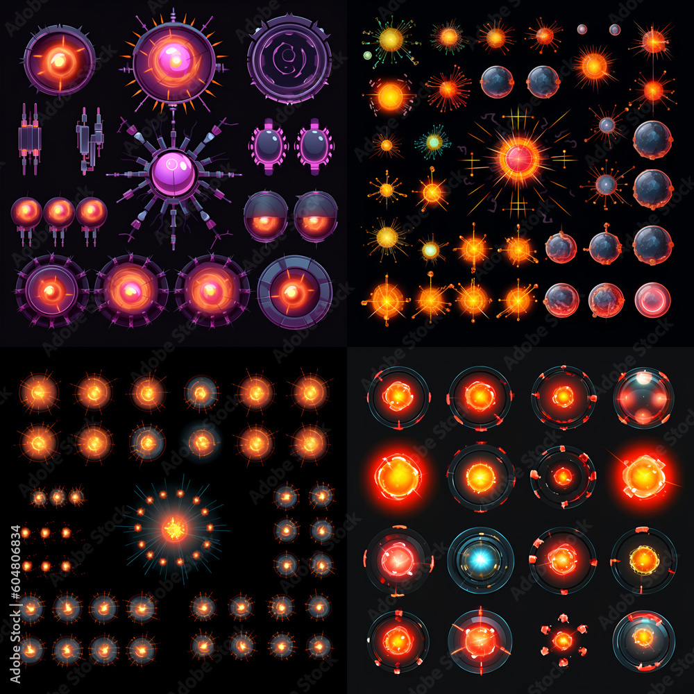 game art sprite sheet of atomic nucleus with electrons. AI generated ...