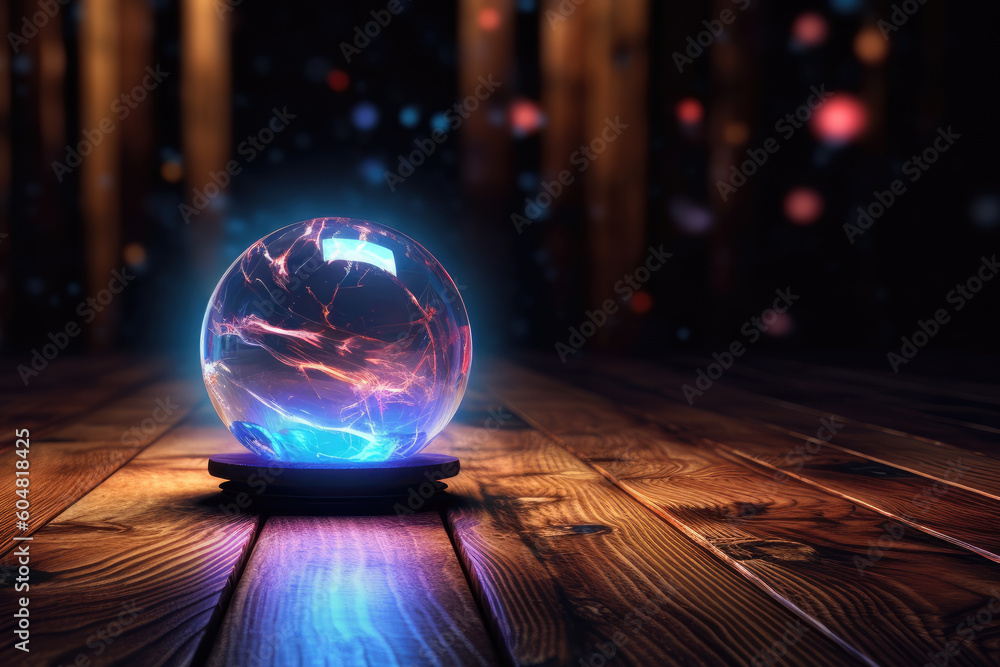 Magic crystal ball for predictions glows blue and purple energy light ...