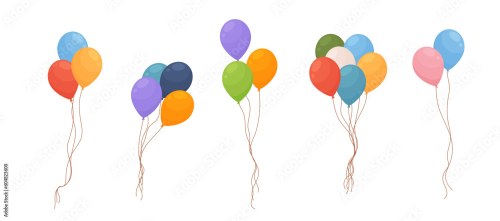 Colorful helium balloons bunches, cartoon flat vector illustration ...