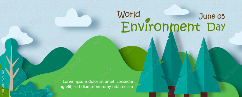 Origami and paper cut wild concept with wording of world environment ...