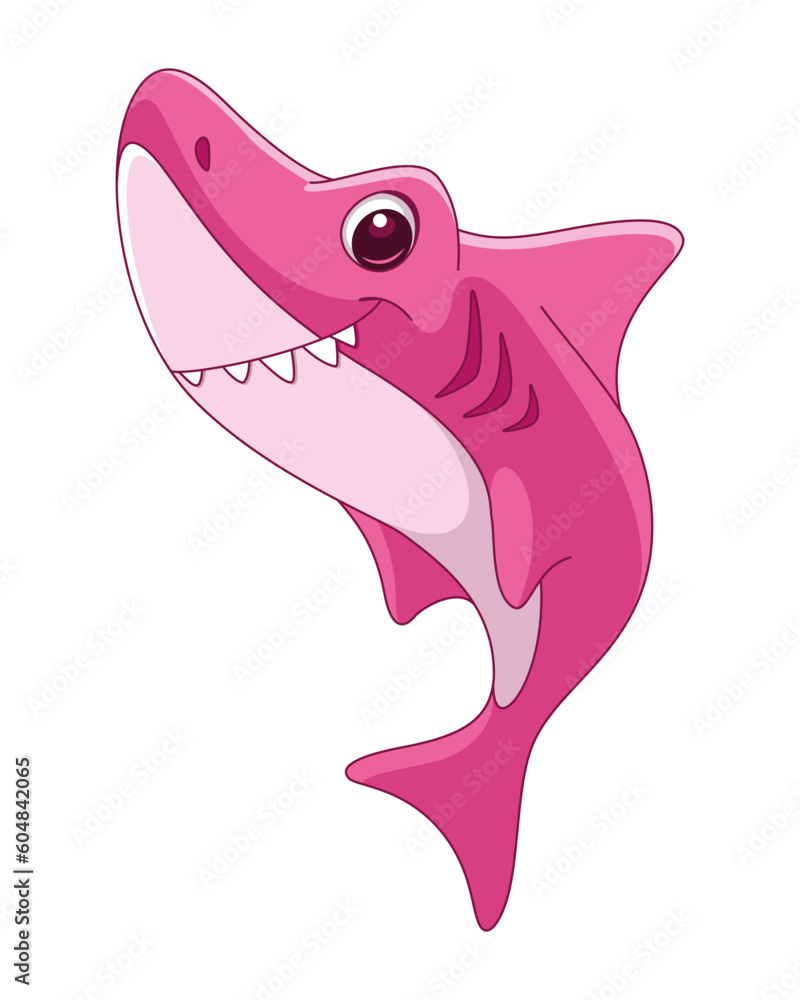 Cute pink shark cartoon vector illustration Stock Vector | Adobe Stock