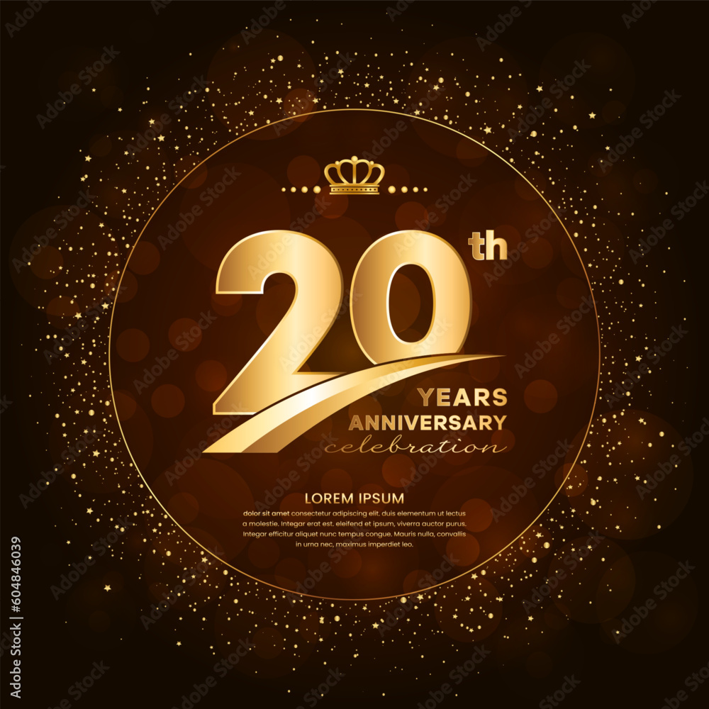20th anniversary logo with gold numbers and glitter isolated on a ...