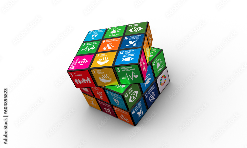 Foto de Stock SDG Rubik's Cube. sustainable development goals 3D ...