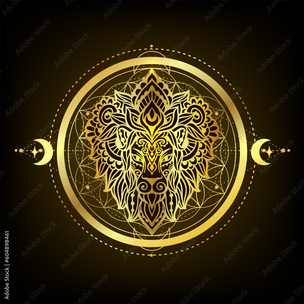 Lion mandala head. Vector illustration sacred geometry. Flower Ethnic ...