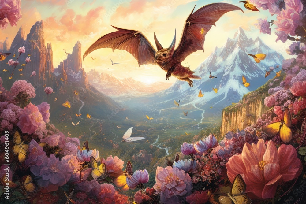 Fantasy rare species of winged mammals, resembling a cross between bats ...
