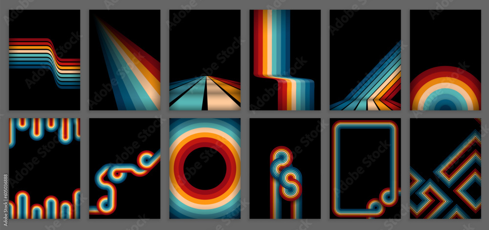 Vintage Striped Backgrounds, Posters, Banner Samples, Retro Colors from ...