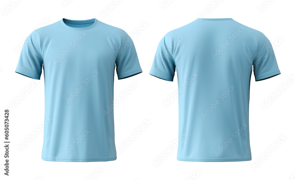 plain light blue t-shirt mockup template, with view, front and back ...