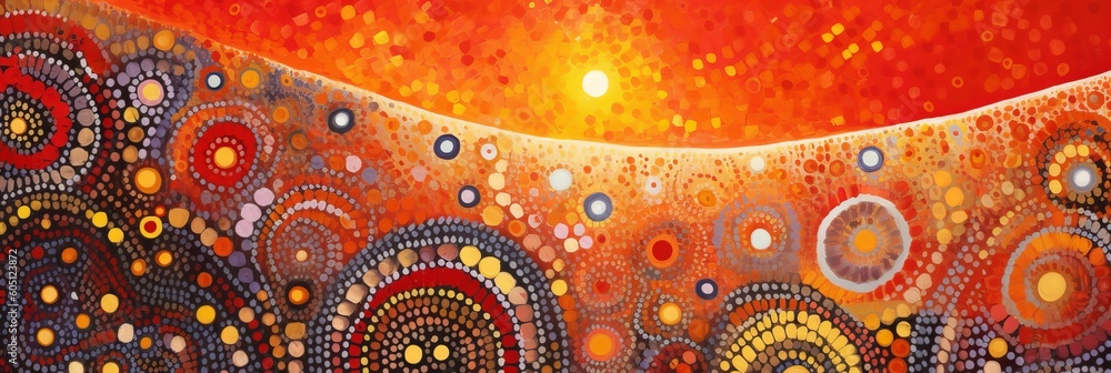 Abstract theme of Australian Indigenous Aboriginal art. Represent style and dot painting ...