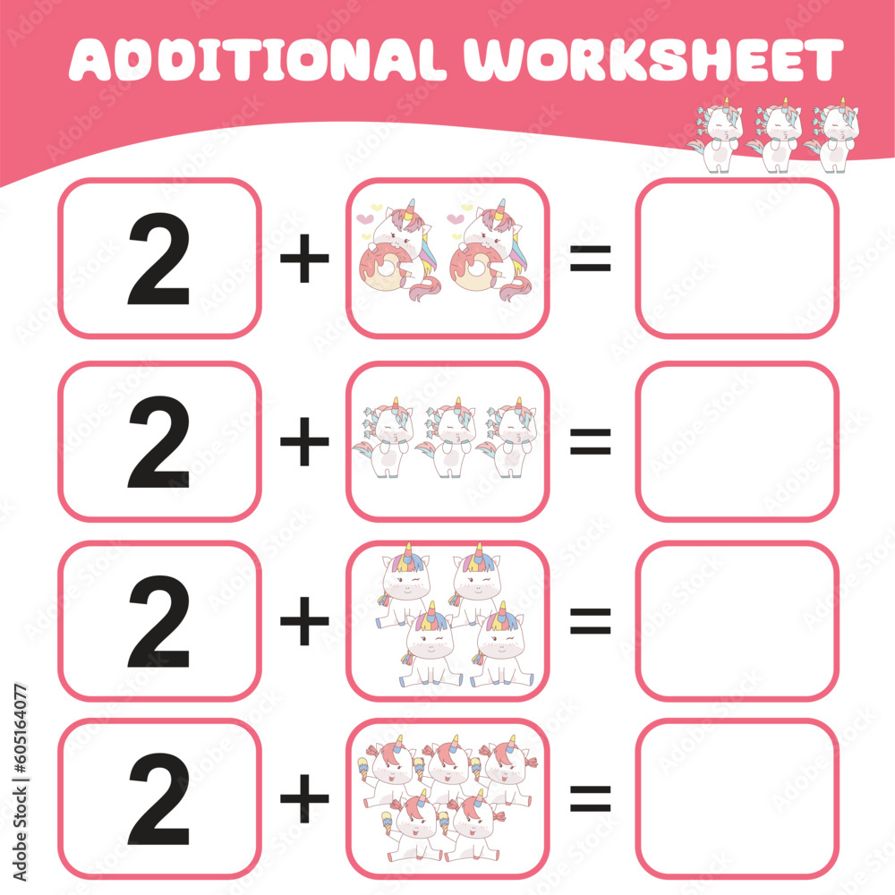 Counting unicorn activity for children. Mathematic worksheet for kids ...