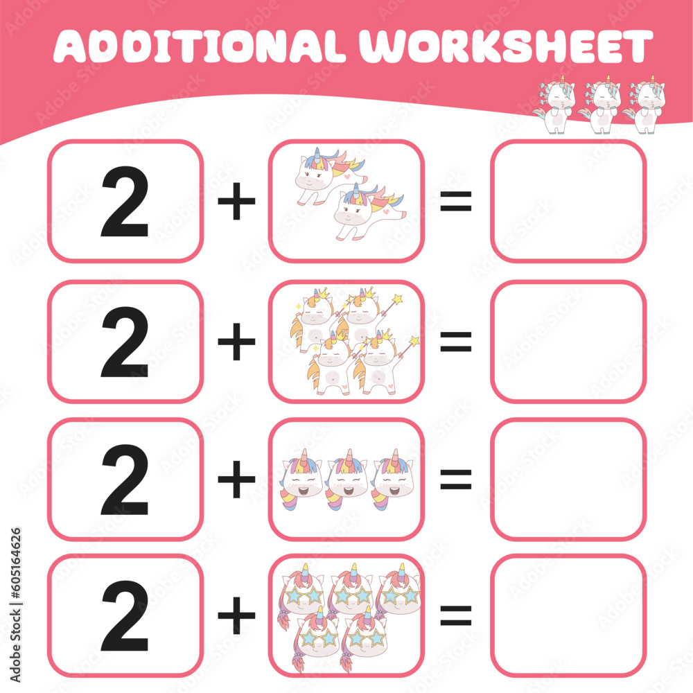 Counting unicorn activity for children. Mathematic worksheet for kids ...