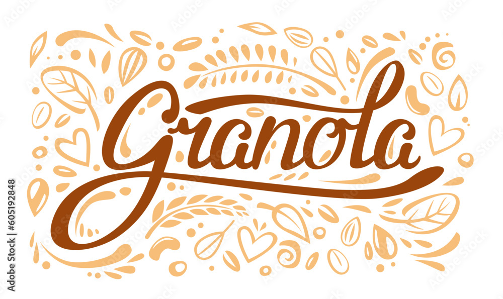 Granola. Cereal food label or doodle background. Natural food, organic ...