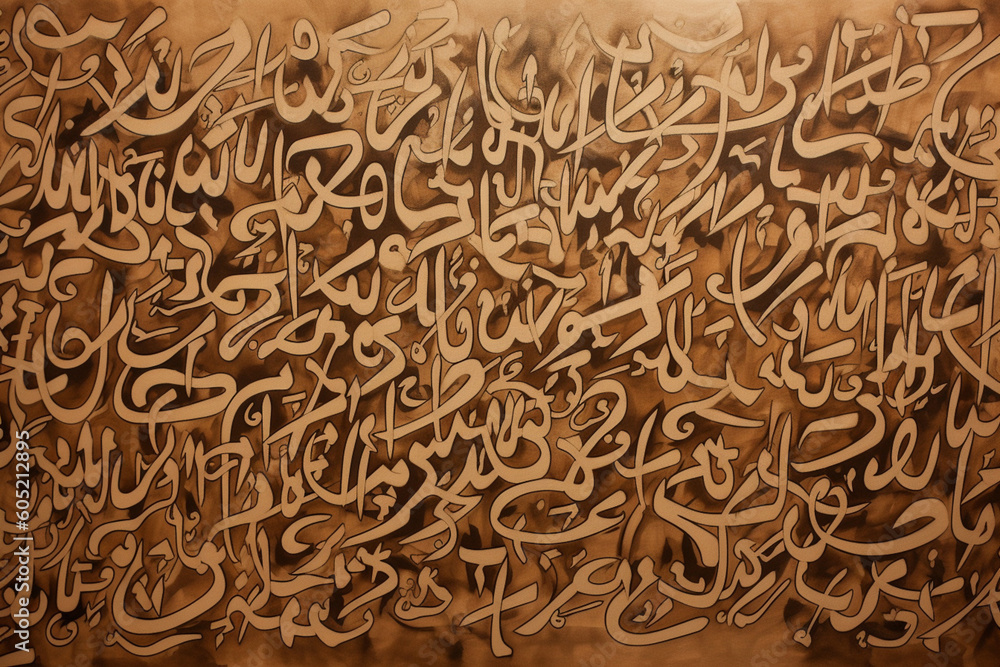 Arabic calligraphy wallpaper on a wall with brown background and old ...