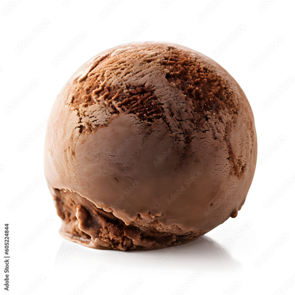 Chocolate Ice Cream Ball Isolated On Transparent And White Background