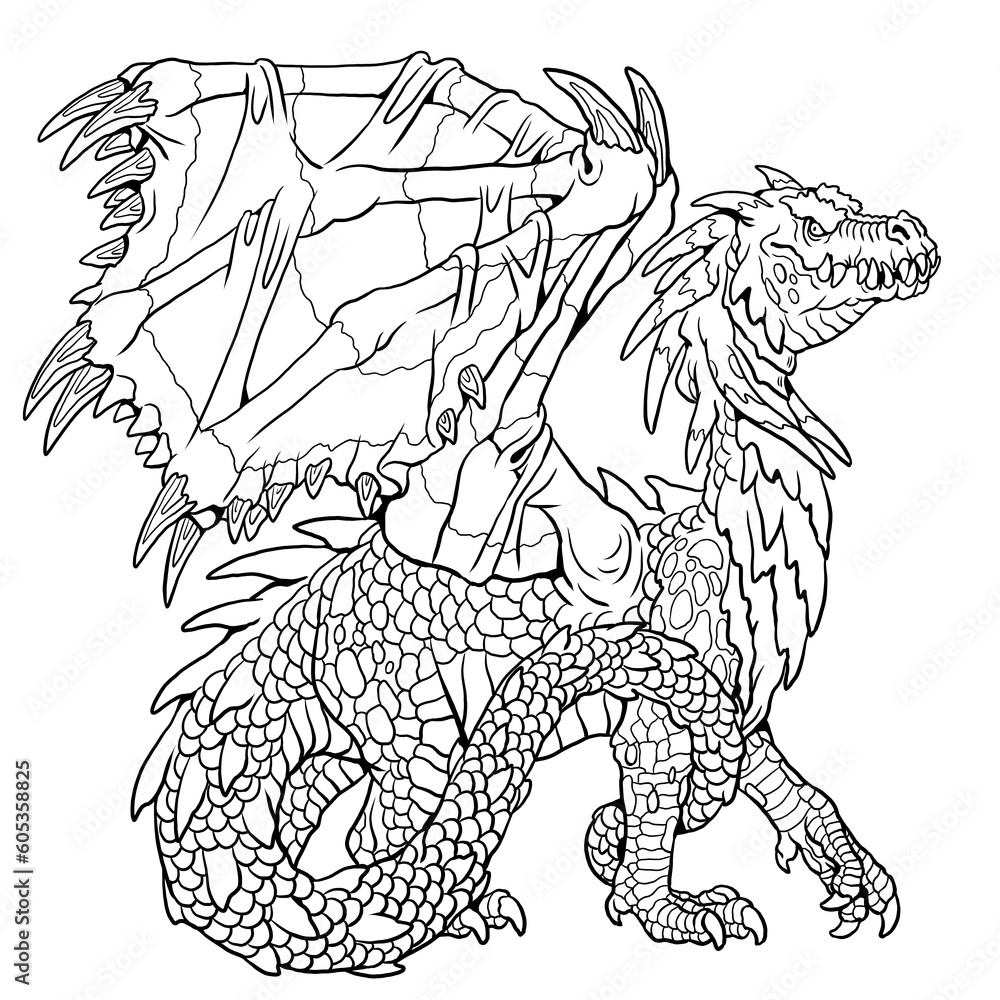 Dragon coloring page. Fantasy illustration with mythical creature ...