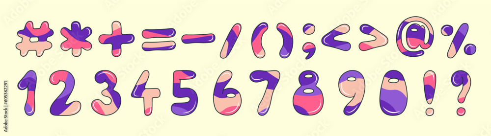 Cartoon numbers and symbols. Set of signs. Stock Vector | Adobe Stock