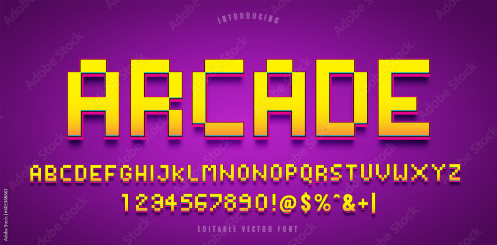 Font effect in arcade pixel game style vector letters Stock Vector ...