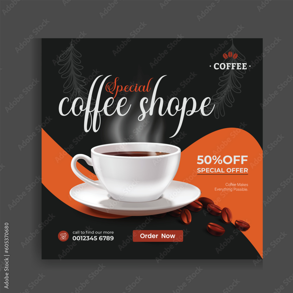 Special coffee drink menu sale promotional social media post banner ...