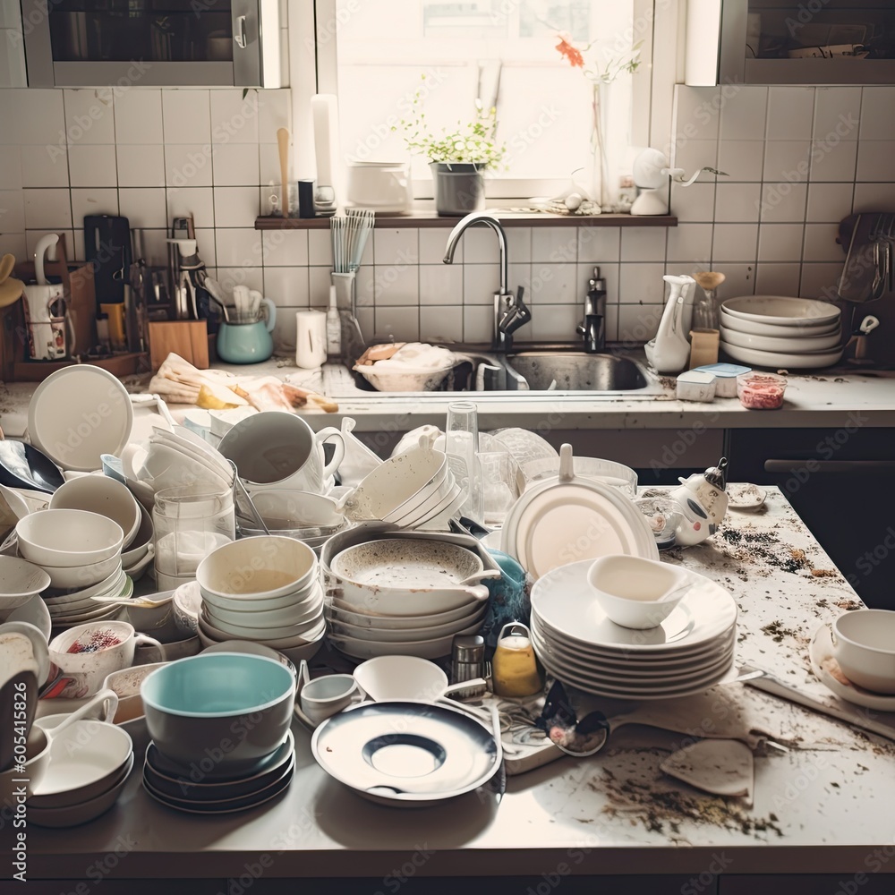 Compulsive Hoarding Syndrom - messy kitchen with pile of dirty dishes ...