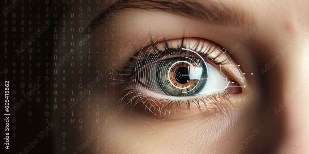 Laser Eye Surgery for Glaucoma: Close-Up woman eye with Reticle Overlay ...