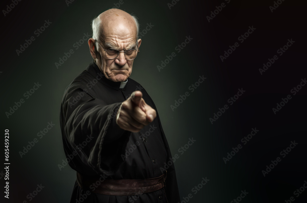Older priest wagging finger in disapproval Stock Photo | Adobe Stock