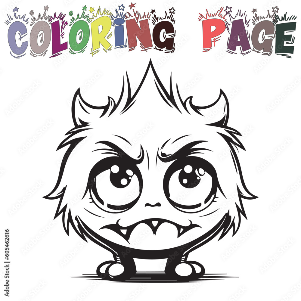 Cute Monster Black And White Illustration For Coloring Page And ...