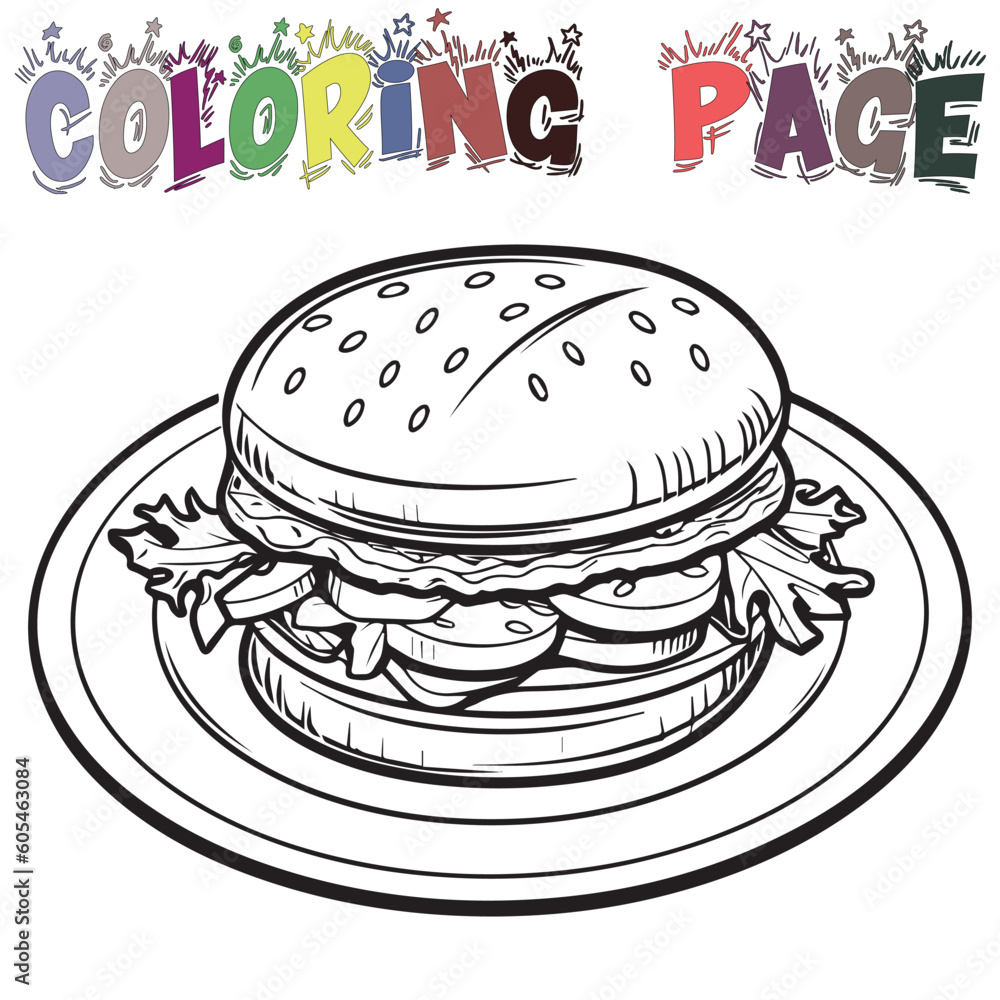 Hum Burger In Black And White Illustration For Coloring Page And ...