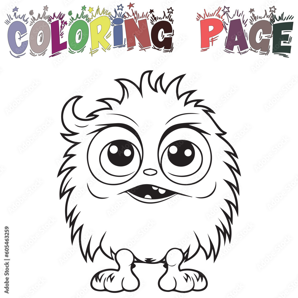 Cute Monster Black And White Illustration For Coloring Page And ...