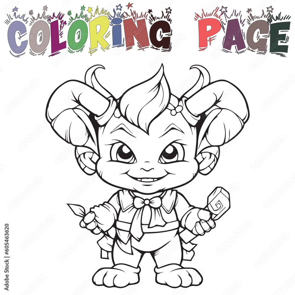 Cute Monster Black And White Illustration For Coloring Page And ...