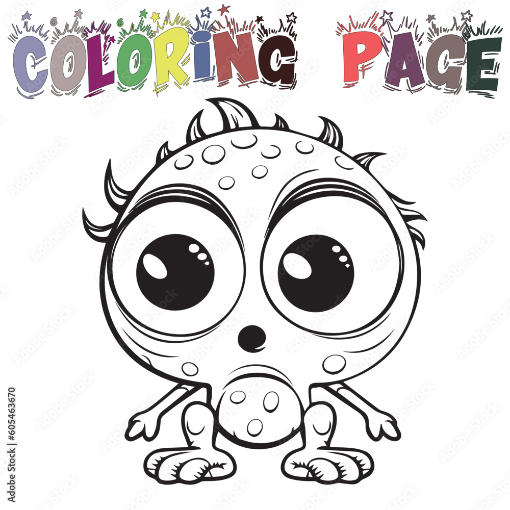 Cute Monster Black And White Illustration For Coloring Page And ...
