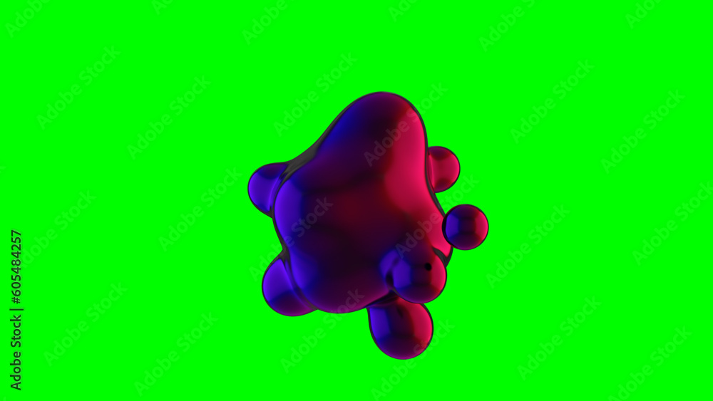 Fluid iridescent liquid blob, metaball morph. Scattering, merging and flowing glossy liquid ...