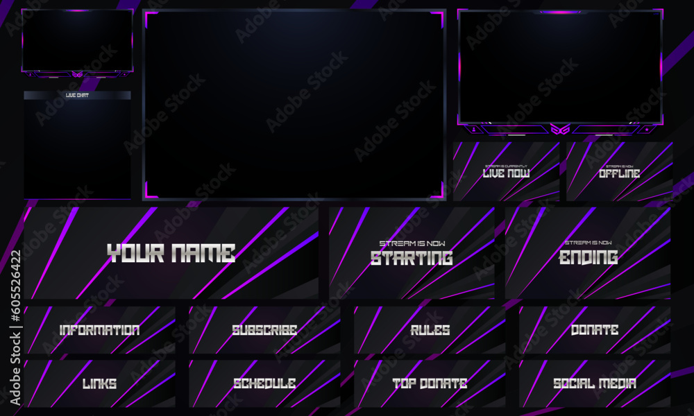 Twitch Overlay Live Stream template set Stock Vector | Adobe Stock