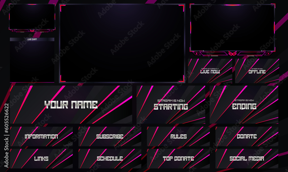 Twitch Overlay Live Stream template set Stock Vector | Adobe Stock
