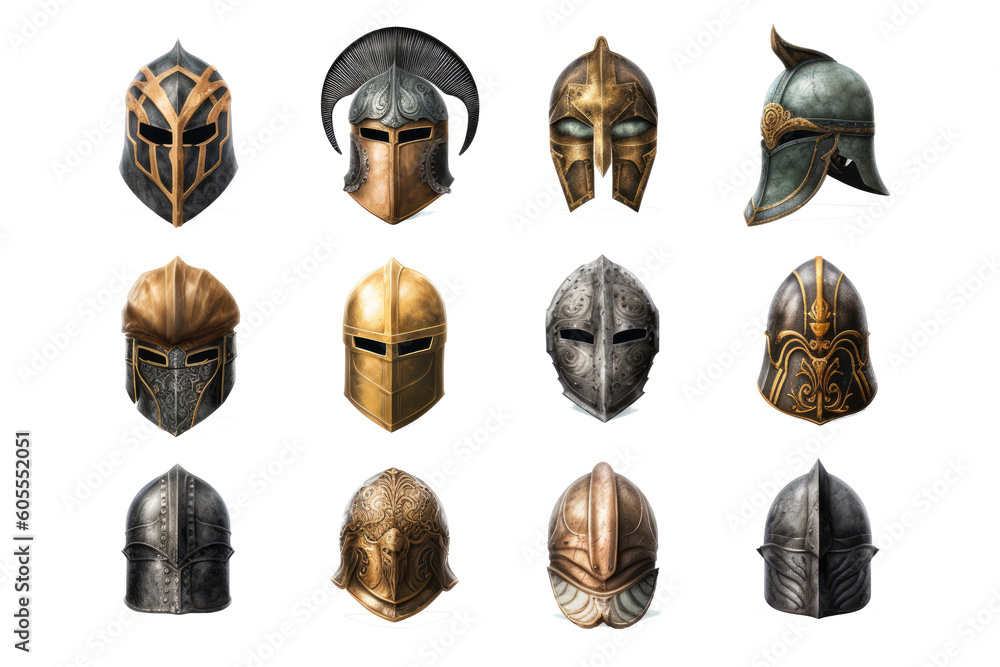 Different ancienct helmet types, collection set. Photo realistic ...