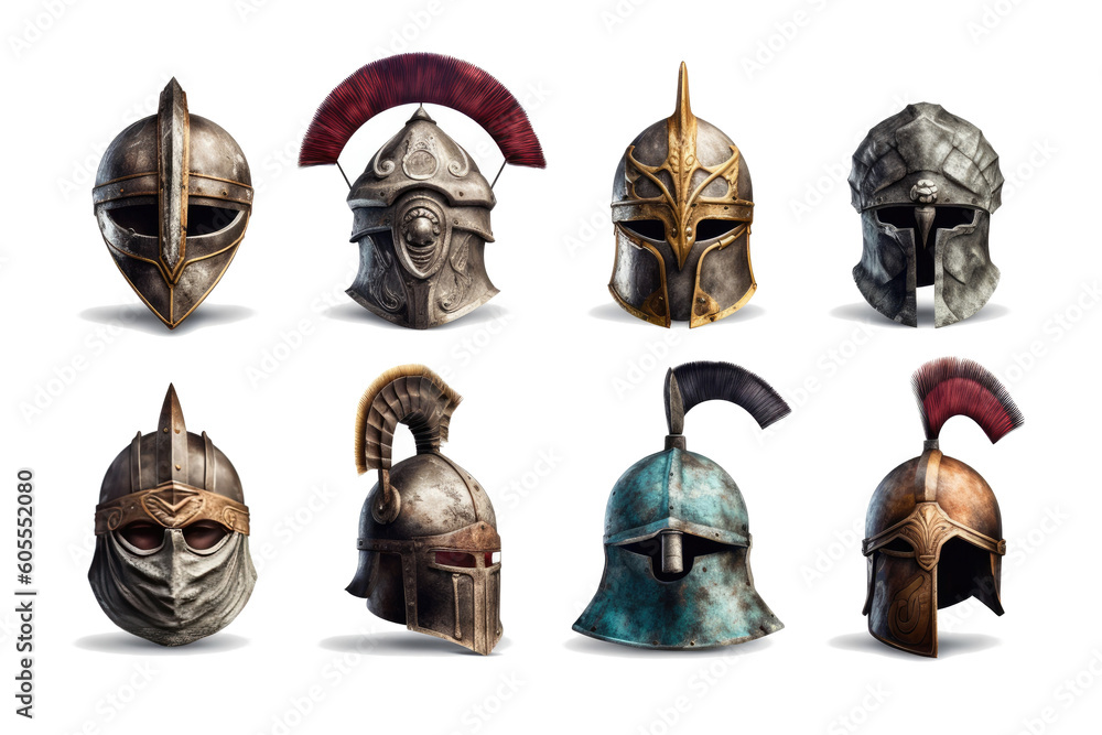 Different ancienct helmet types, collection set. Photo realistic ...