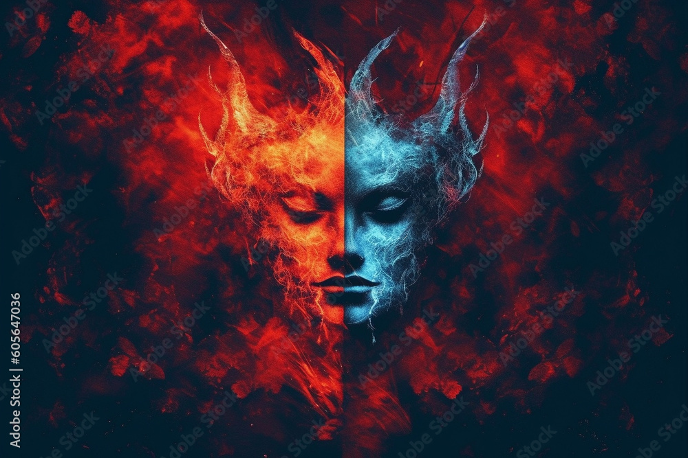 Concept of hell. Fierce flames and raging fire surround a ...