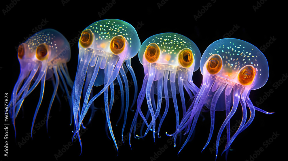 Bioluminescent squid in the deep waters, Marine organisms, Life of the ...